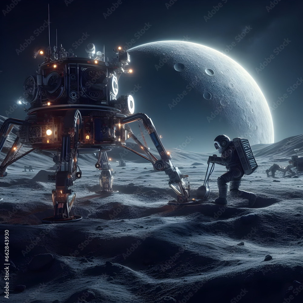 Robot on the Moon: Pioneering Lunar Exploration Stock-Foto | Adobe Stock