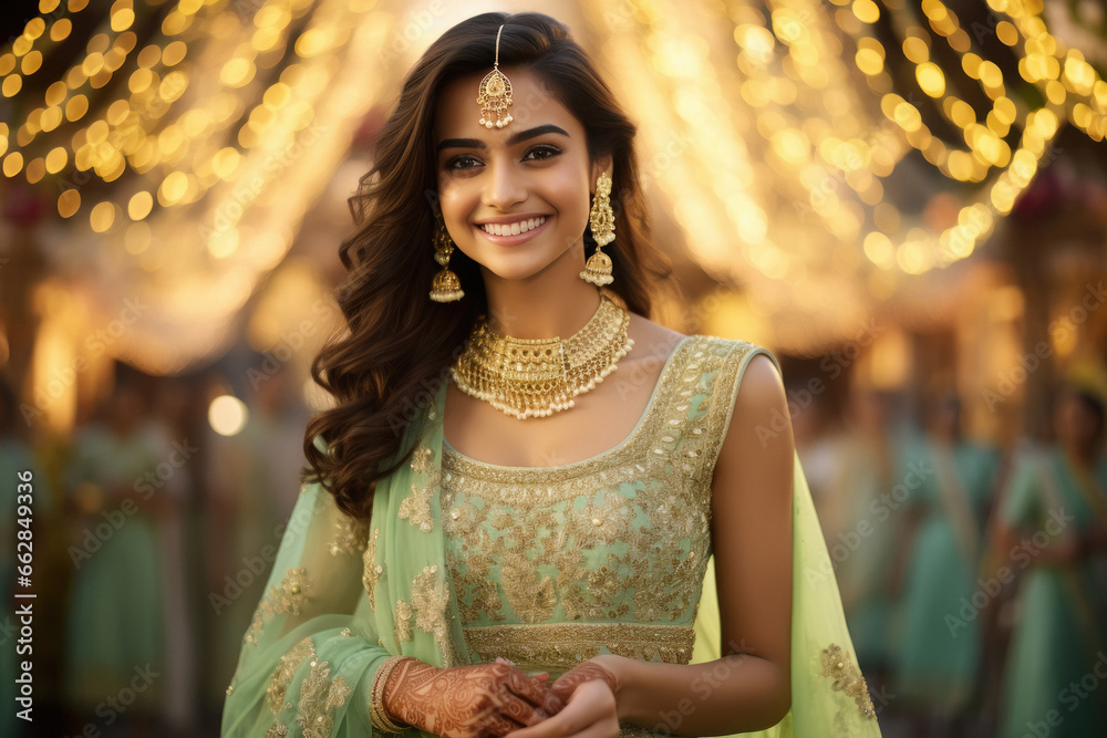 Smiling beautiful Indian bride wearing jewelery Stock Photo | Adobe Stock