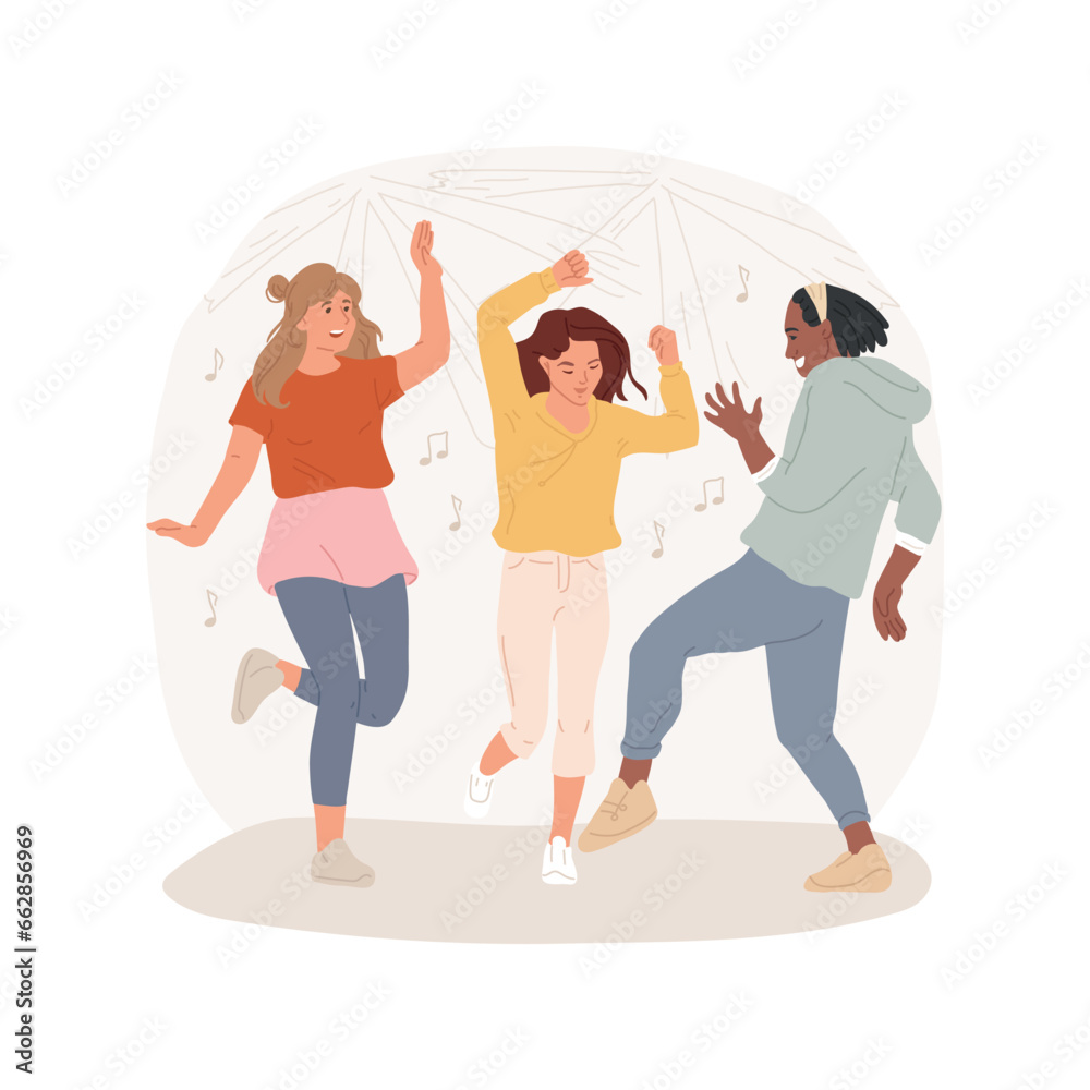 Dancing isolated cartoon vector illustration. Group of happy people ...