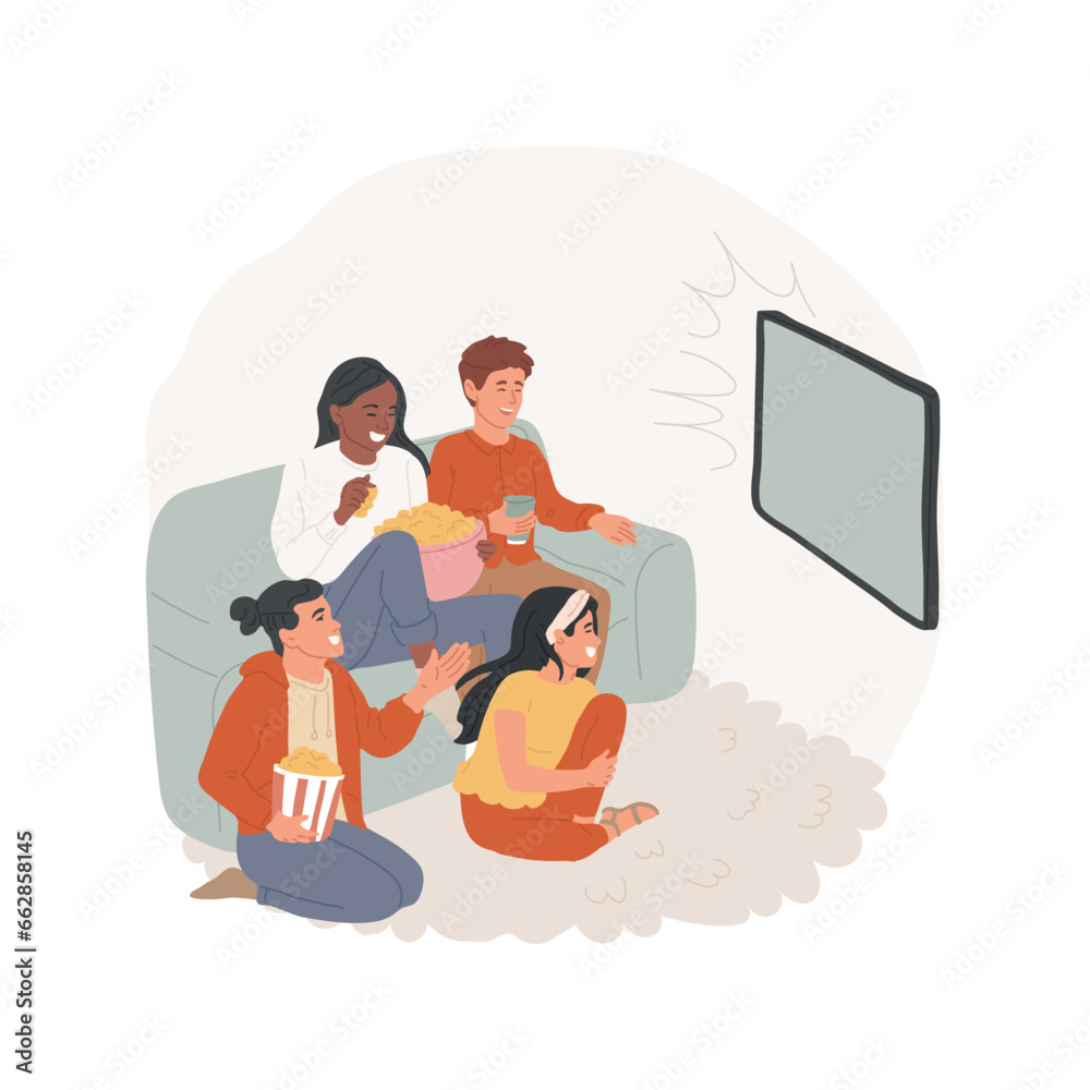Watching movies isolated cartoon vector illustration. Excited teenage ...