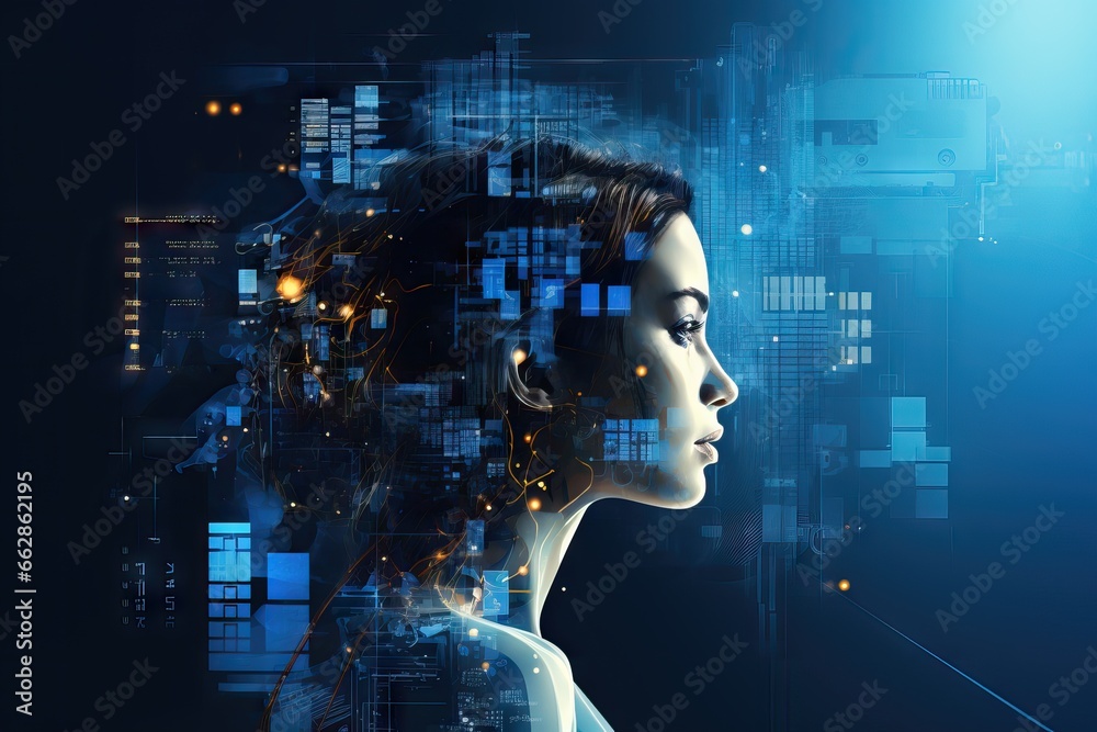 Human and technology. Artificial Intelligence concept. Deep learning ...