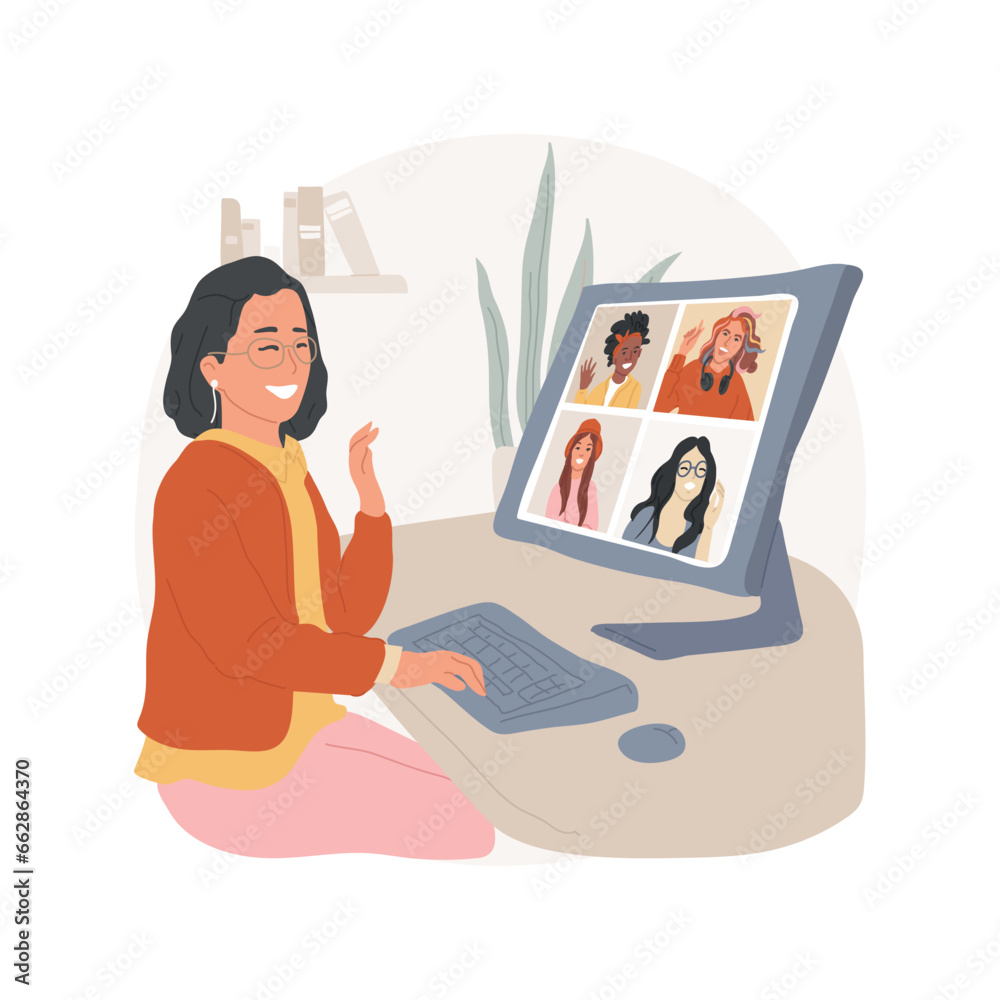 Virtual meeting room isolated cartoon vector illustration. Teen girl ...