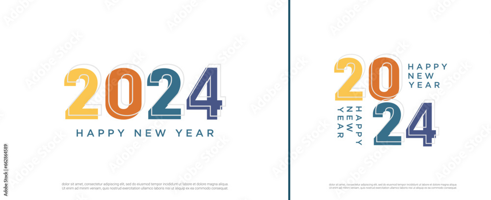 Happy New Year 2024 concept. Happy new year 2024 with retro typography ...