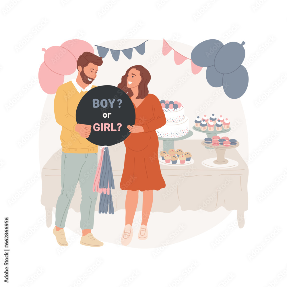 Gender reveal party isolated cartoon vector illustration. Pregnant ...