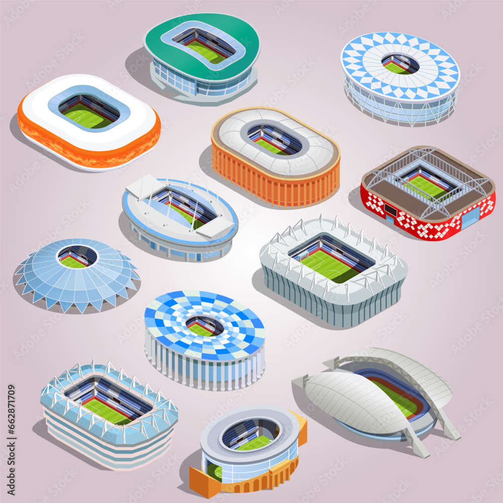 stadium isometric set sport stadium arena buildings set. architecture ...