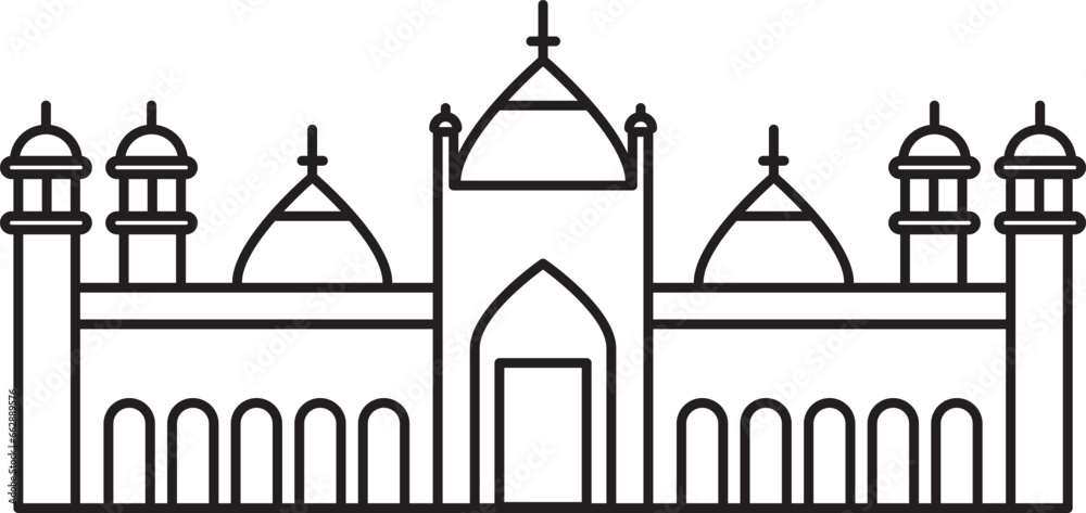 Simple black flat outline drawing of the Pakistani historical landmark ...