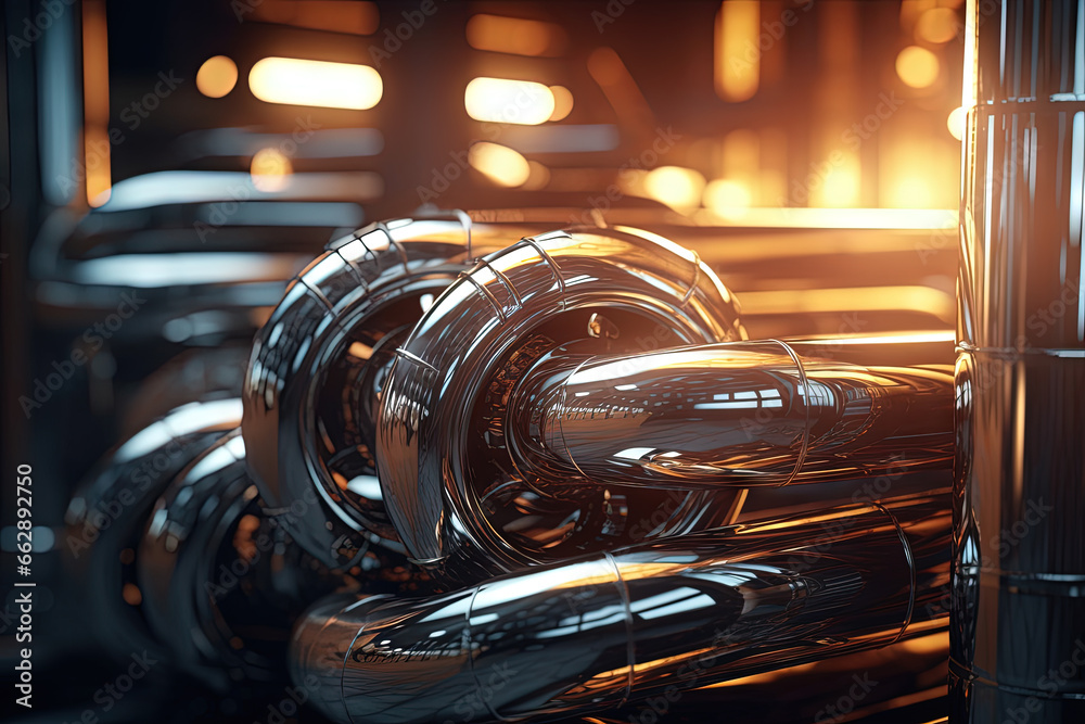 Abstract chrome pipes composition. Industry themed background with ...