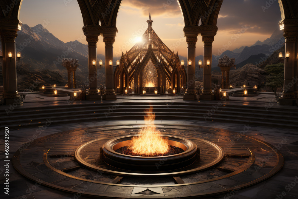 A Zoroastrian fire temple, where the eternal flame symbolizes the core ...