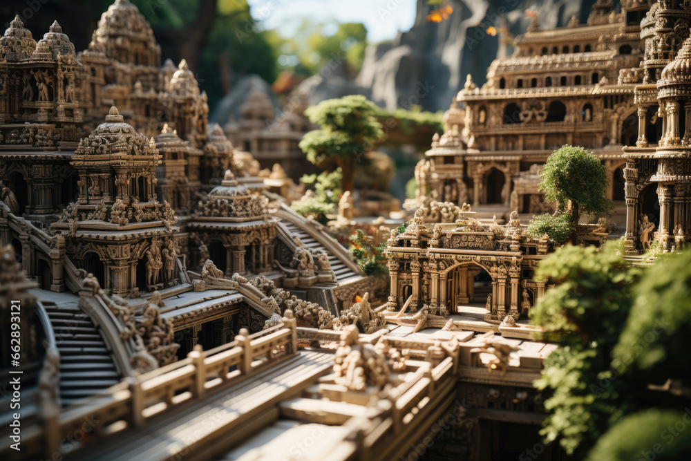 A Jain temple with intricate carvings and statues, representing the ...