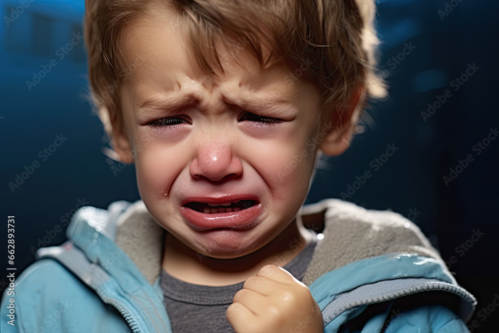 little boy four years old crying sadly, grief an extremely upset Stock ...