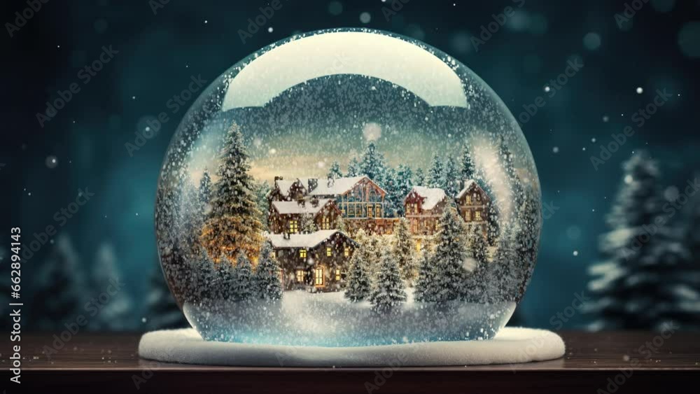 Crystal ball, snowball with snowy Christmas tree and house inside ...