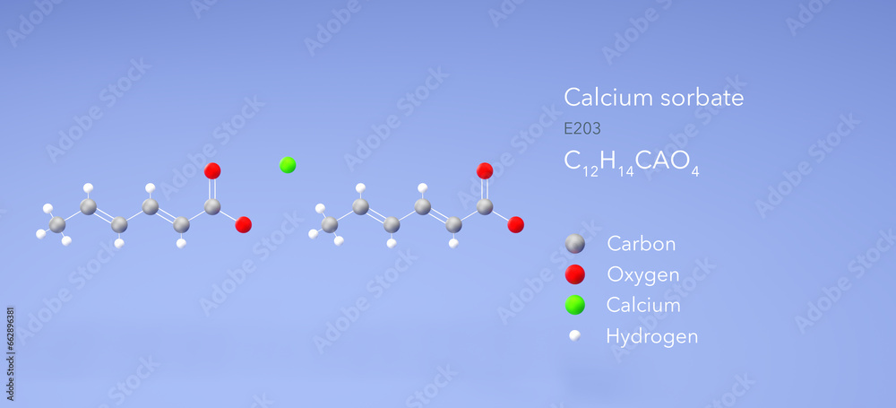 calcium sorbate molecule, molecular structures, food preservative e203 ...