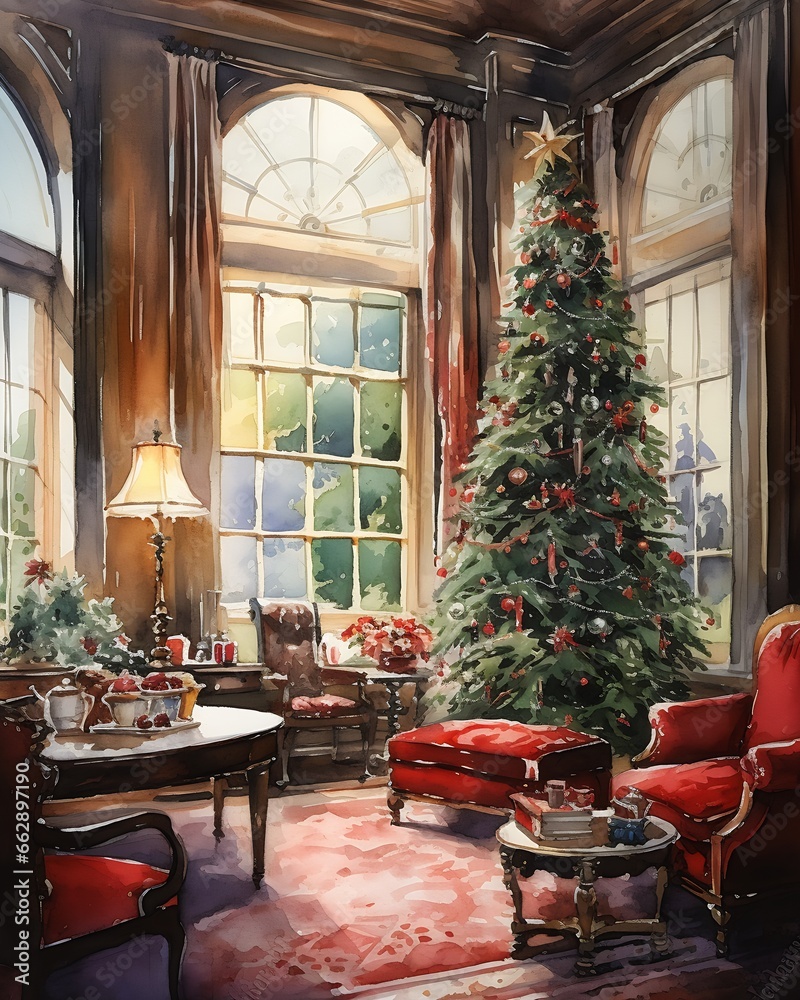living room tree red chairs breathtaking courtroom sketch ballroom big ...