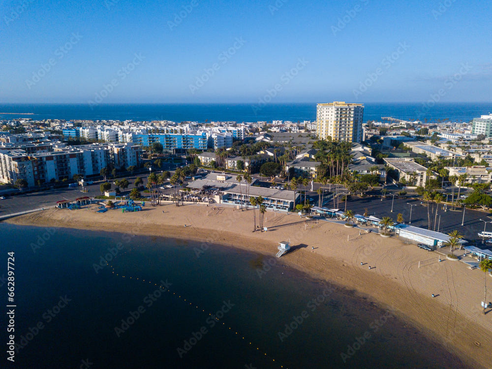 Aerial drone views of the marina in Marina Del Rey, California in the ...