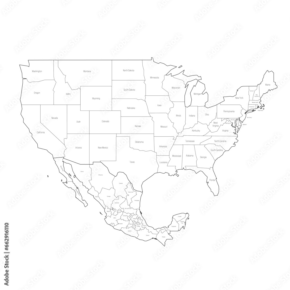 United States and Mexico political map of administrative divisions ...