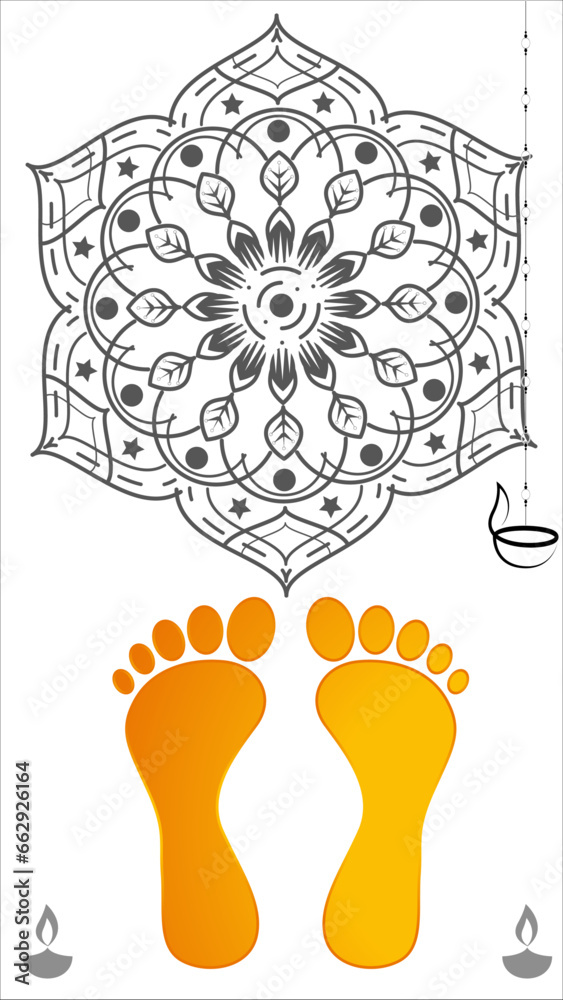 diwali mata diya bhai dooj hindi paav footprint dhanteras Stock Vector ...