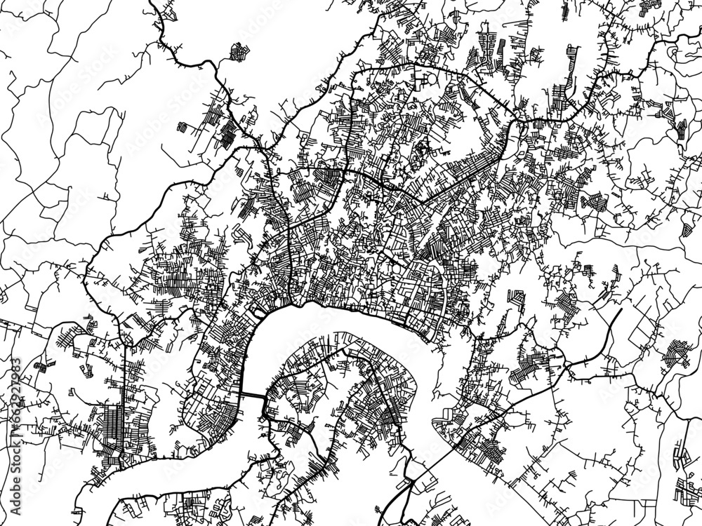 Vector road map of the city of Samarinda in Indonesia with black roads ...