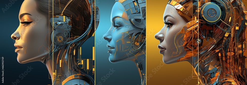 biometric identification of female human face. Innovative scanning ...