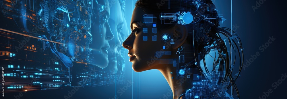biometric identification of female human face. Innovative scanning ...