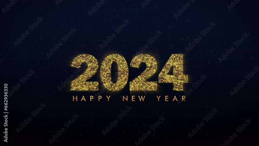 Happy New Year 2024 English greeting. Sparkling animated letters and ...