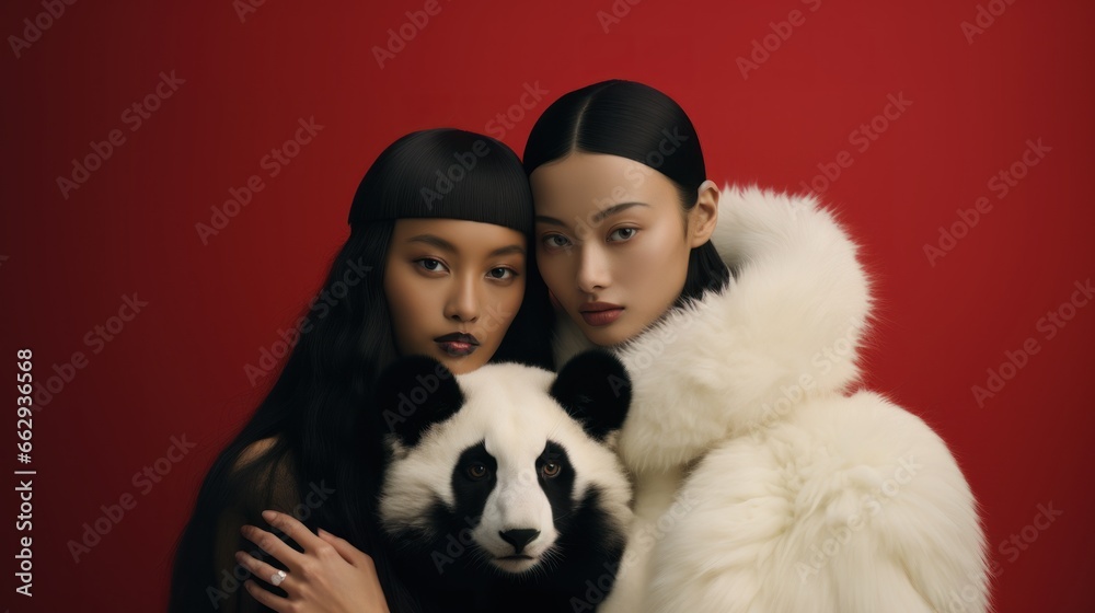 Fashion black and causian women girl females models with cute baby ...