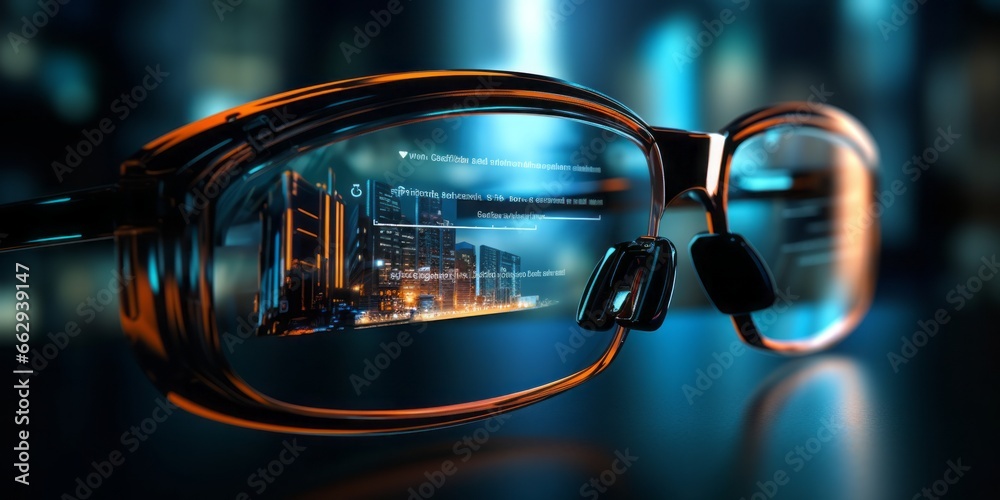 A Pair of High-Tech Eyeglasses on a Table, Displaying Digital ...