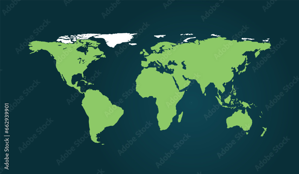 Vector World Map. Green silhouette physical map with continents Stock ...