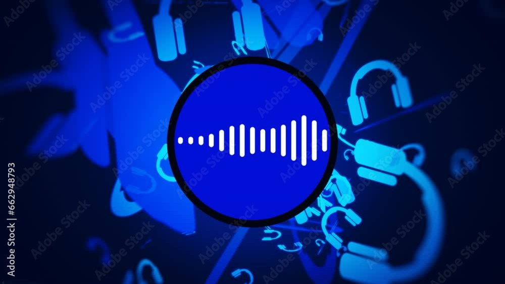 DJ background with soundwave play to the beat and rotating music ...