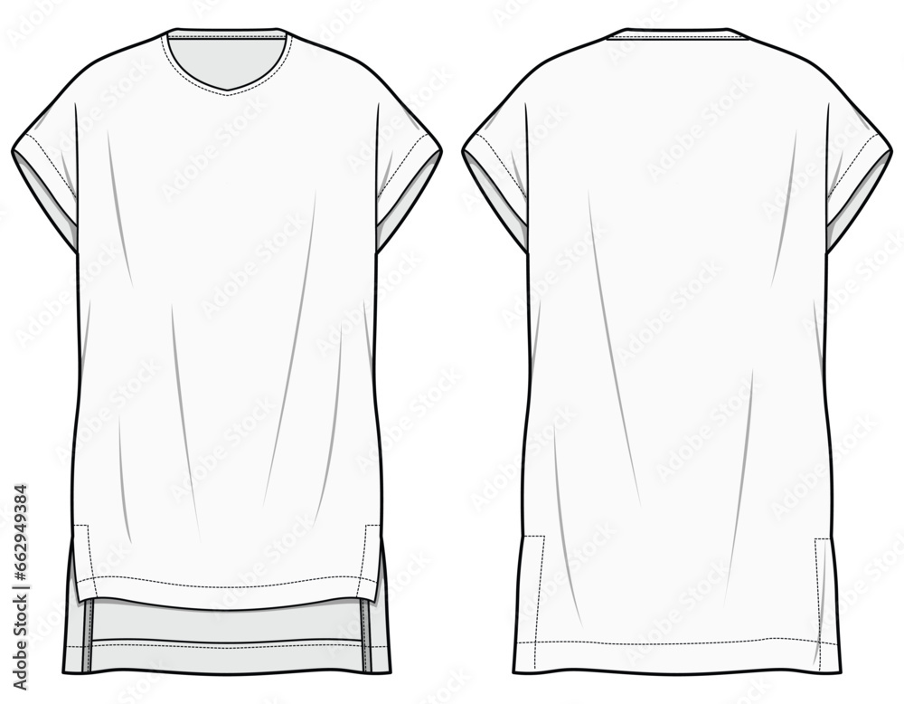 Sleeveless Drop Shoulder Back Long T-Shirt Long Top Front and Back View ...