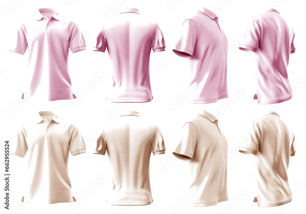 2 Set of pastel light pink beige front, back and side view collar polo ...