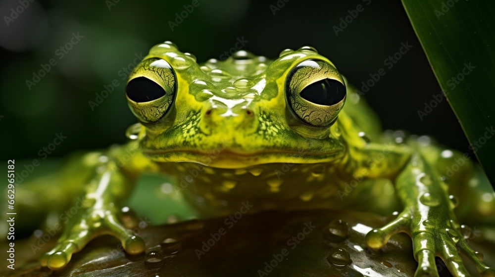 Fleischmann's Glass Frog perched on a tropical leaf, its translucent ...