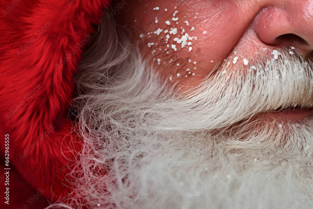 Santa's white beard adorned with snowflakes, capturing the essence of ...