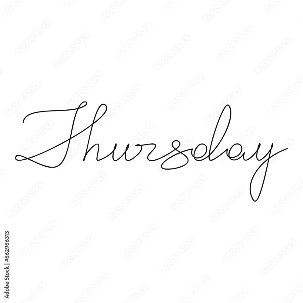 Thursday vector text. Days of week lettering. Line continuous ...