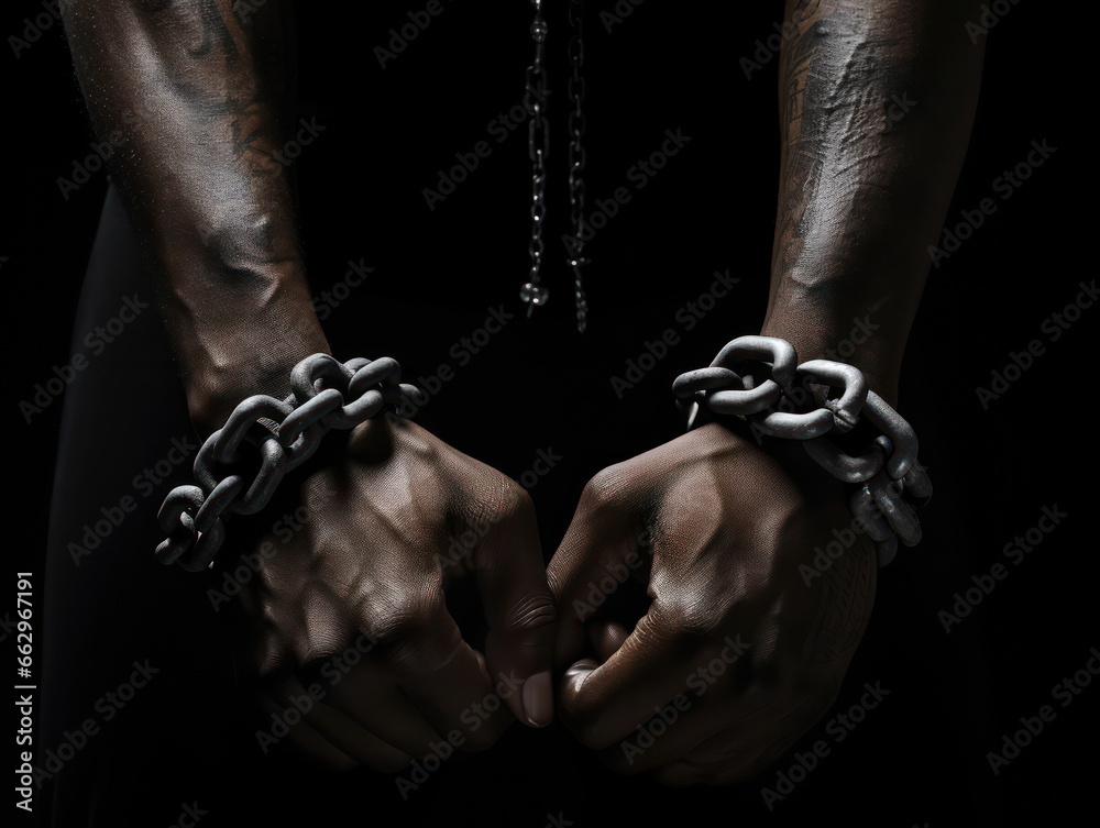 Black man hands in slave chains. Close up. AI generated picture. Stock ...