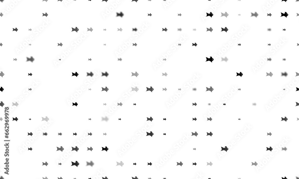 Seamless background pattern of evenly spaced black gold fish symbols of ...
