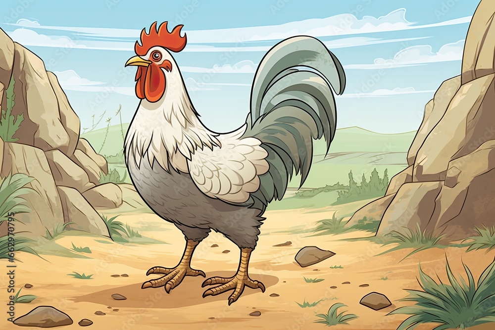 Cartoon Chicken Strutting in Barnyard: Lively Chicken Clucking and ...