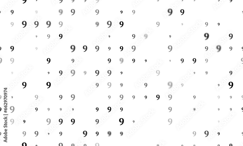 Seamless background pattern of evenly spaced black number nine symbols ...