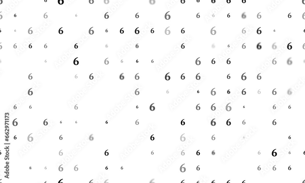 Seamless background pattern of evenly spaced black number six symbols ...