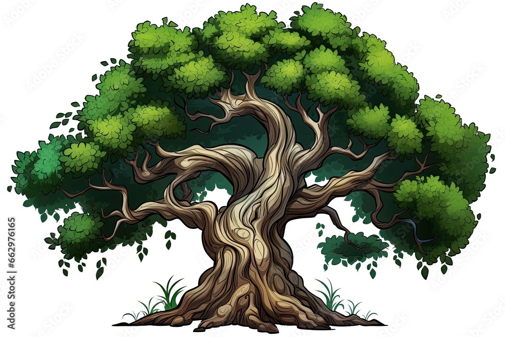 Tree Clip Art: Lush Green Tree with Sturdy Trunk and Spreading Branches ...