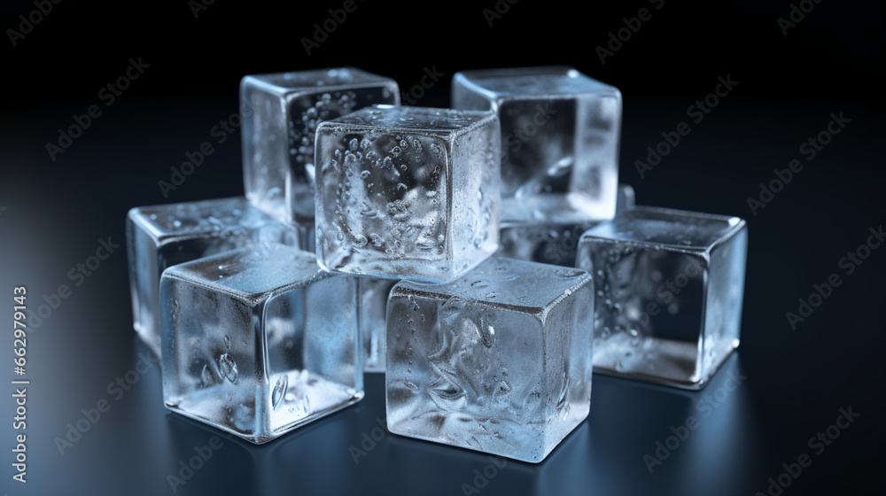 Cube de glace, glaçons. Morceaux de glace. Eau gelée, ambiance froide ...