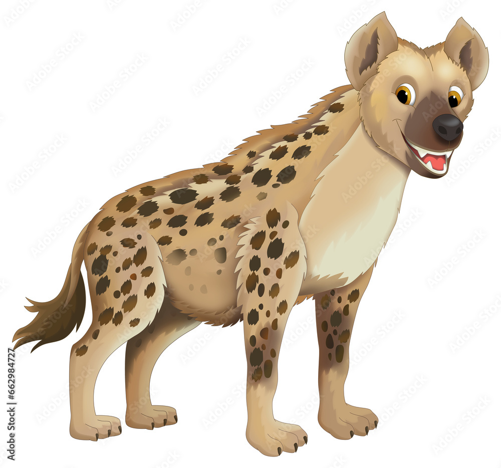cartoon scene with dog like animal hyena happy playing fun isolated ...