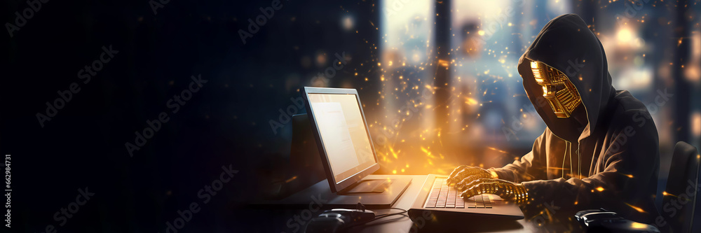 Hacker at a laptop. cybersecurity on the network. Online security ...