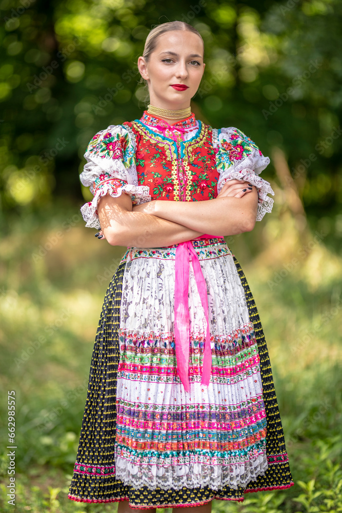 Beautiful woman wearing traditional Eastern Europe folk costumes ...