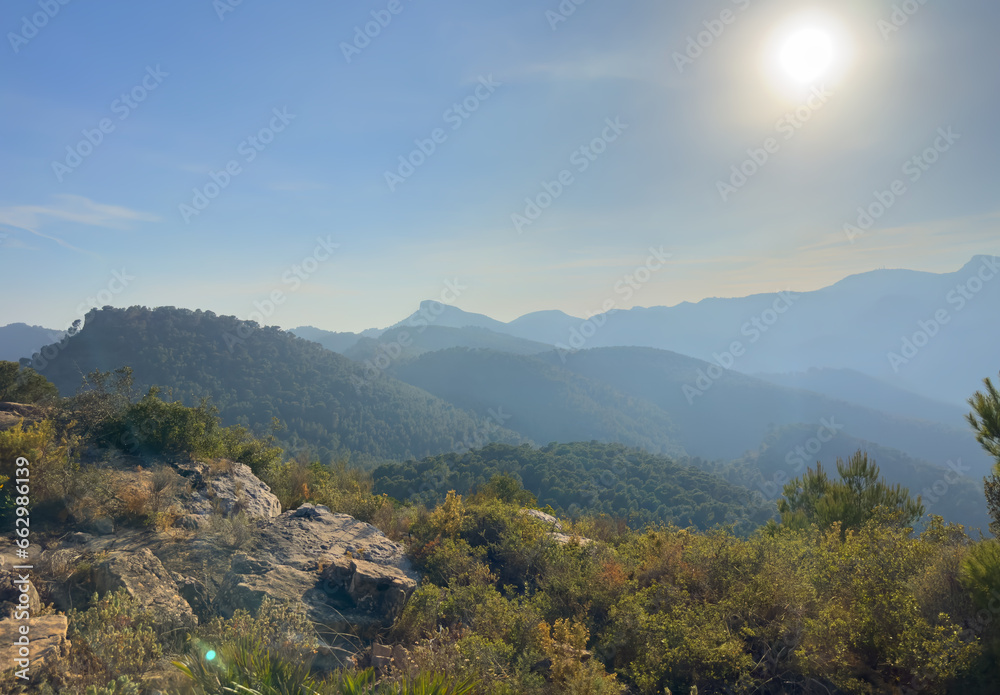 Mountains landscape, nature scenery. Sunset over mountain rock. View ...