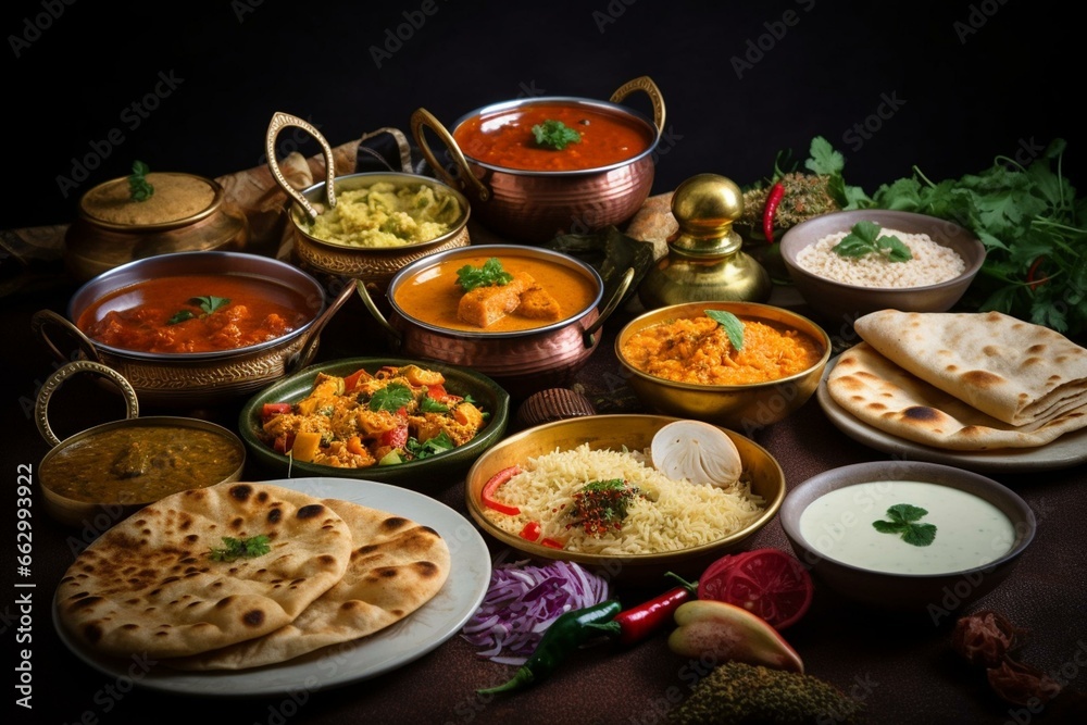 Indian cuisine variety including curry, butter chicken, palak paneer ...