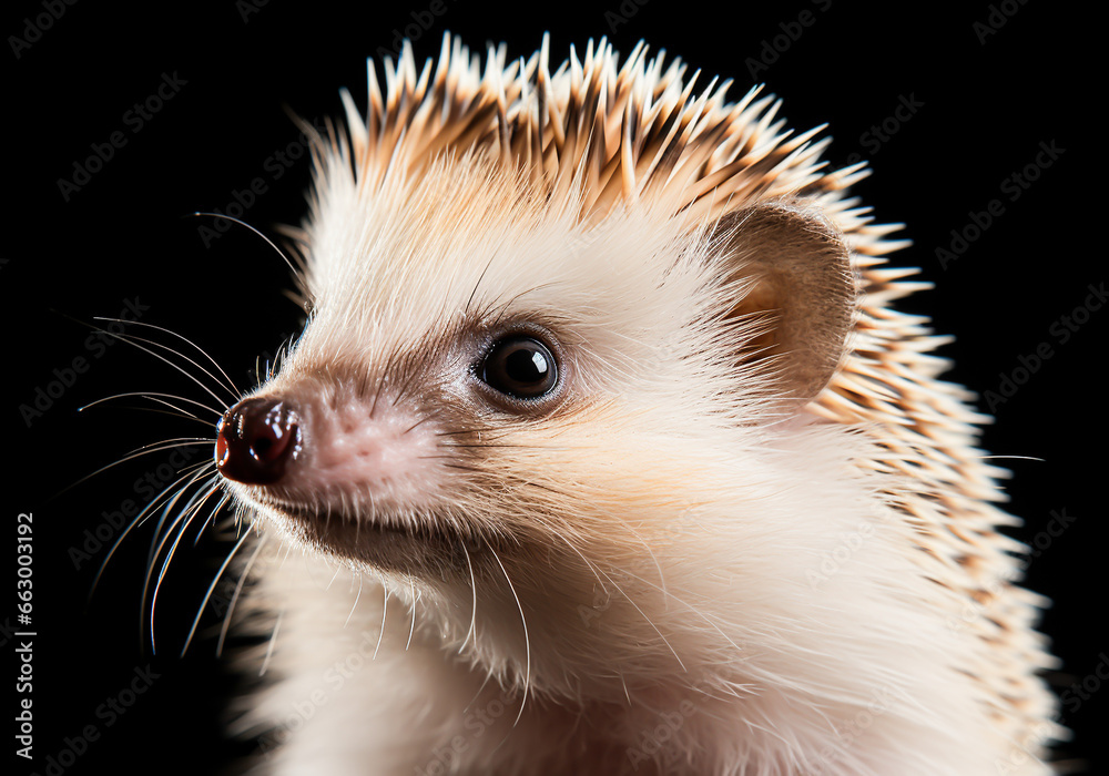 Realistic closeup portrait of a hedgehog on dark background. AI ...