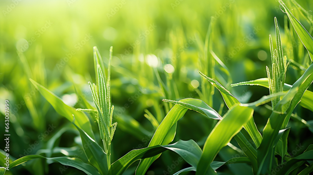 This close-up captures vibrant green biofuel crops like corn or ...