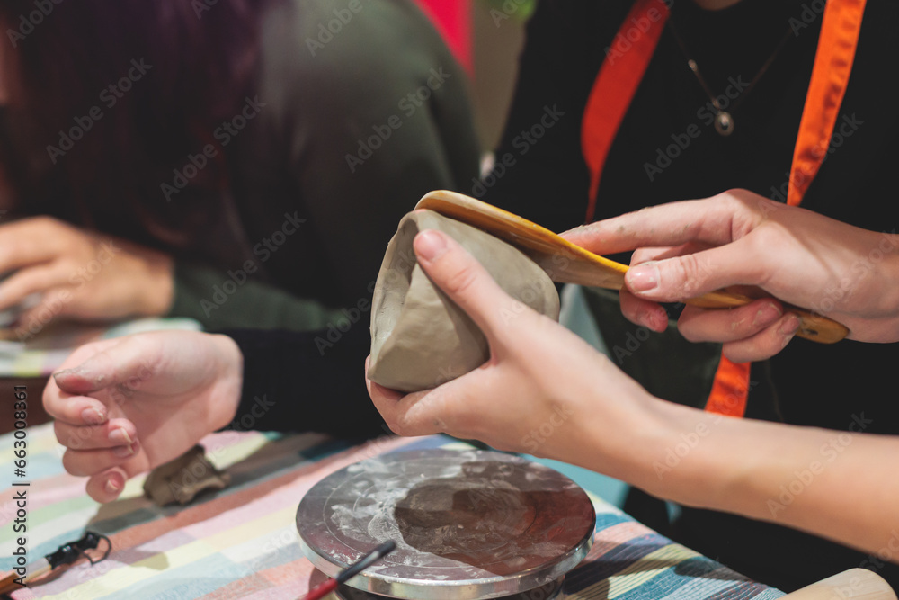 Pottery lesson master class for kids children, process of making clay ...