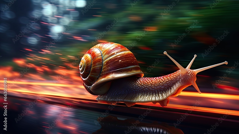 An image of a snail rushing along a path, leaving a trail behind it ...