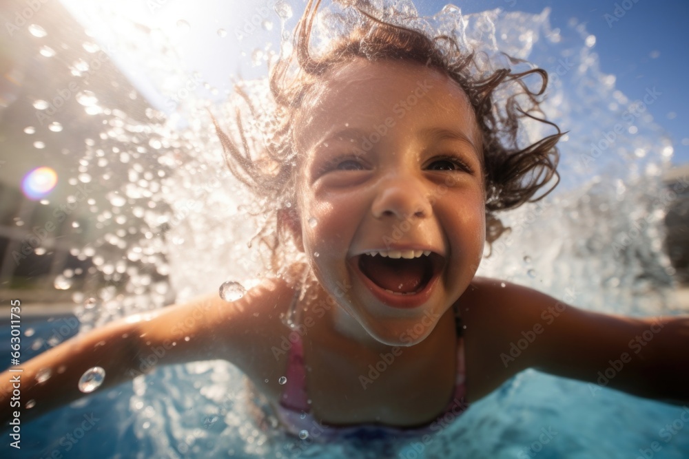 A child with dwarfism splashes around in the pool with uninhibited joy ...